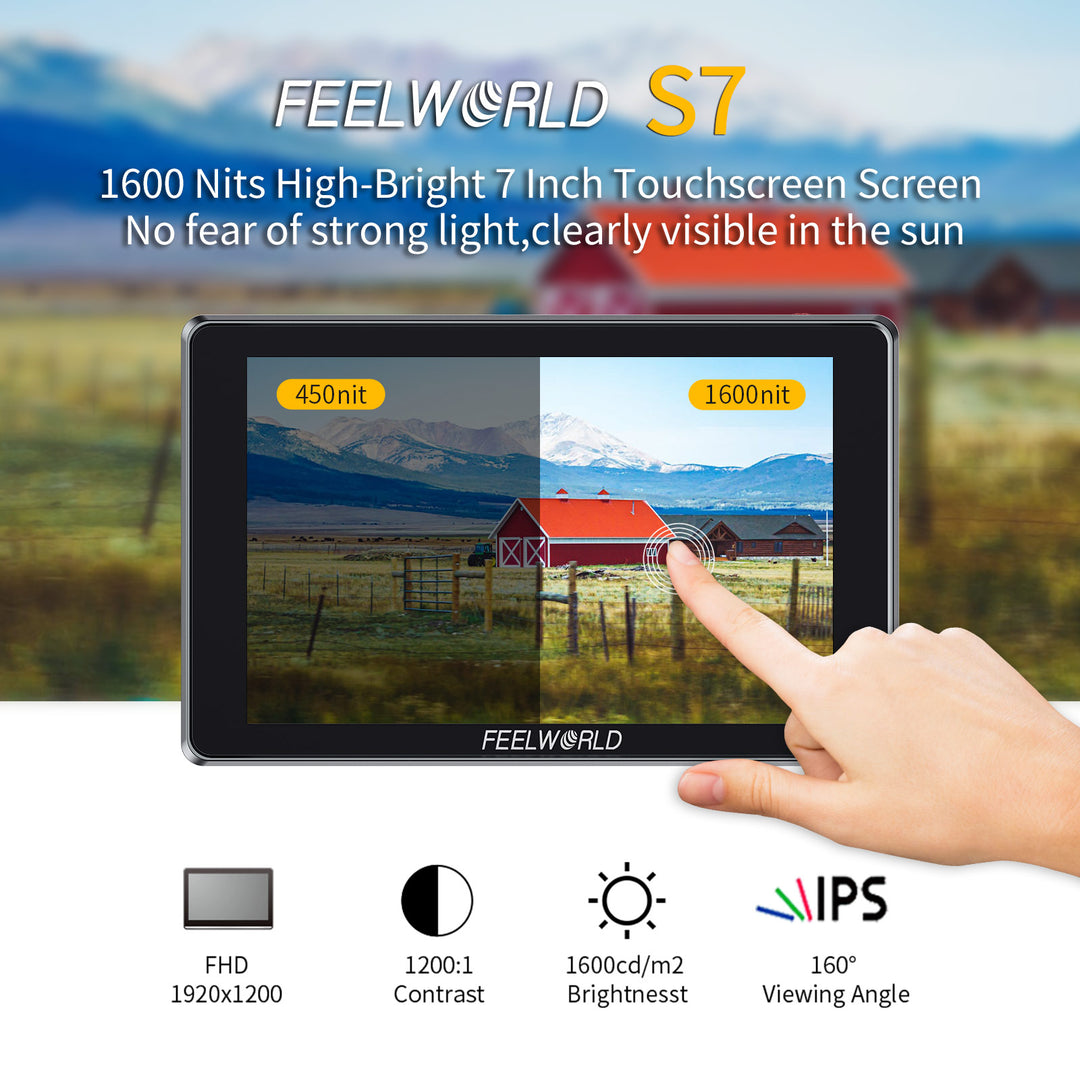 FEELWORLD S7 7-inch 12G-SDI HDMI2.0 Camera Field Monitor High Brightne ...