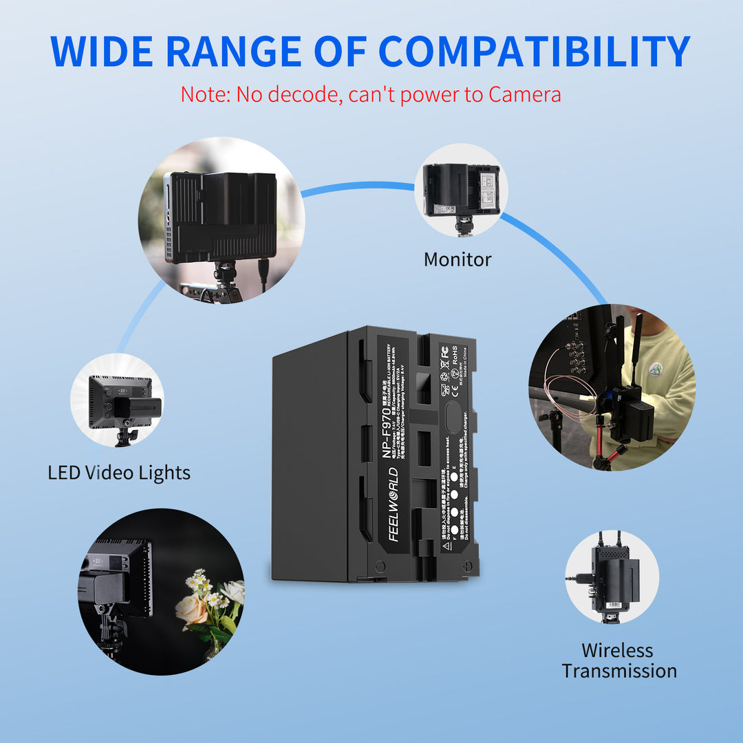 FEEWORLD NP-F970 6600mAh Li-ion Battery for Monitor Video Light Video ...
