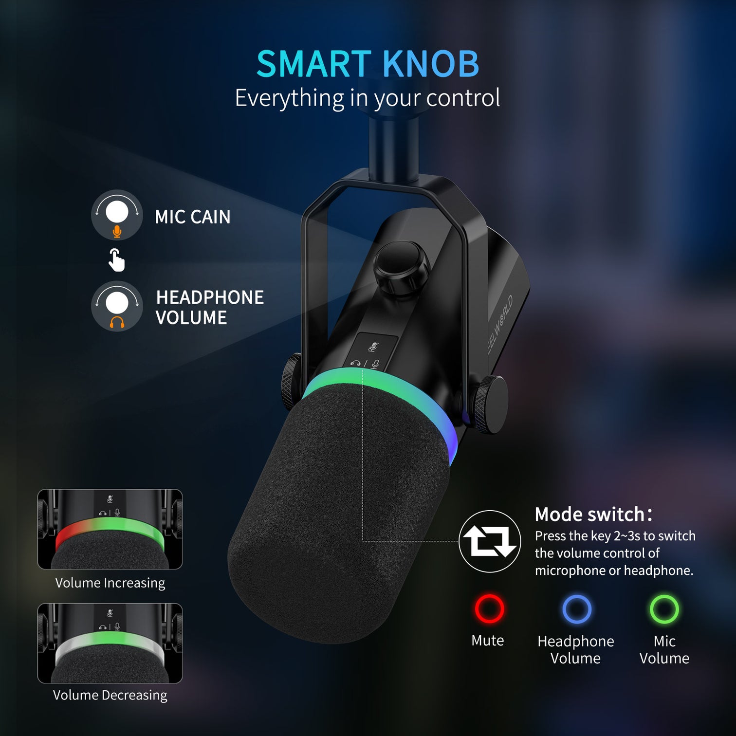 FEELWORLD PM1 XLR USB Dynamic Microphone with Desktop Stand Stand for ...