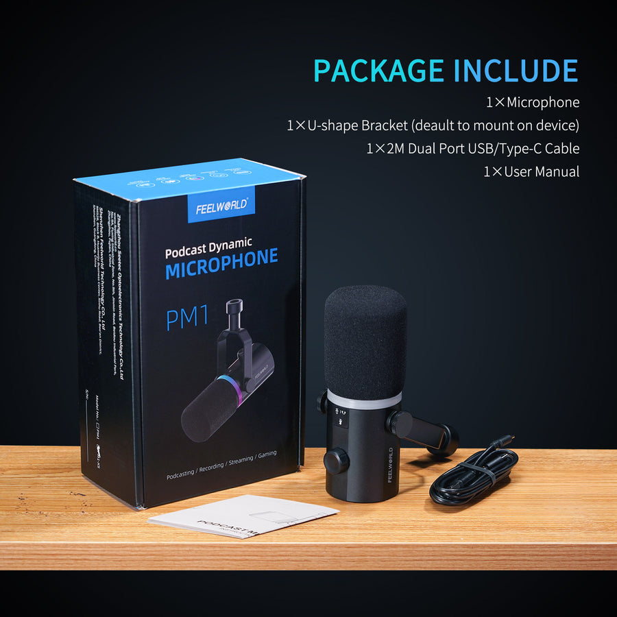 FEELWORLD PM1 XLR USB Dynamic Microphone for Podcast Record Game Live ...