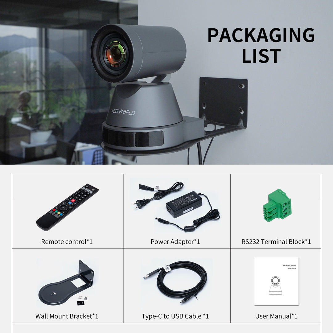 FEELWORLD 4K12X 4K PTZ Camera USB HDMI POE 12X Optical Pan Tilt Zoom f ...