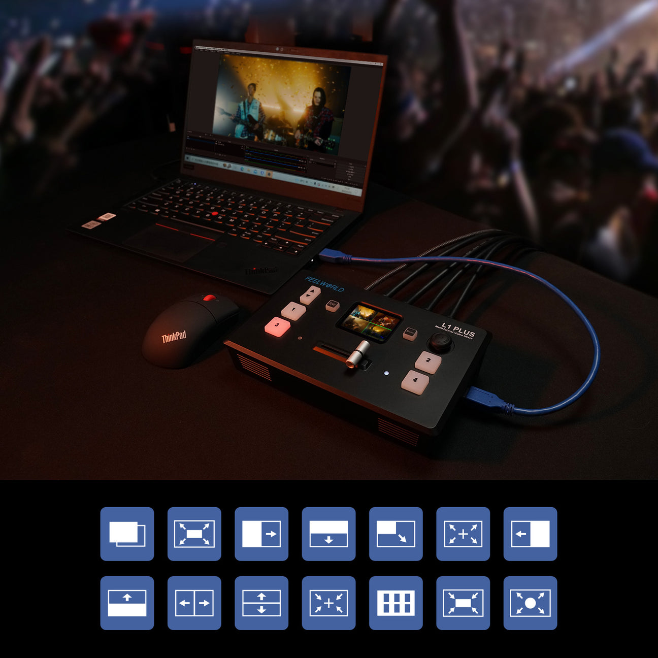 FEELWORLD L1 PLUS Multi Camera Video Mixer Switcher Live Streaming ...