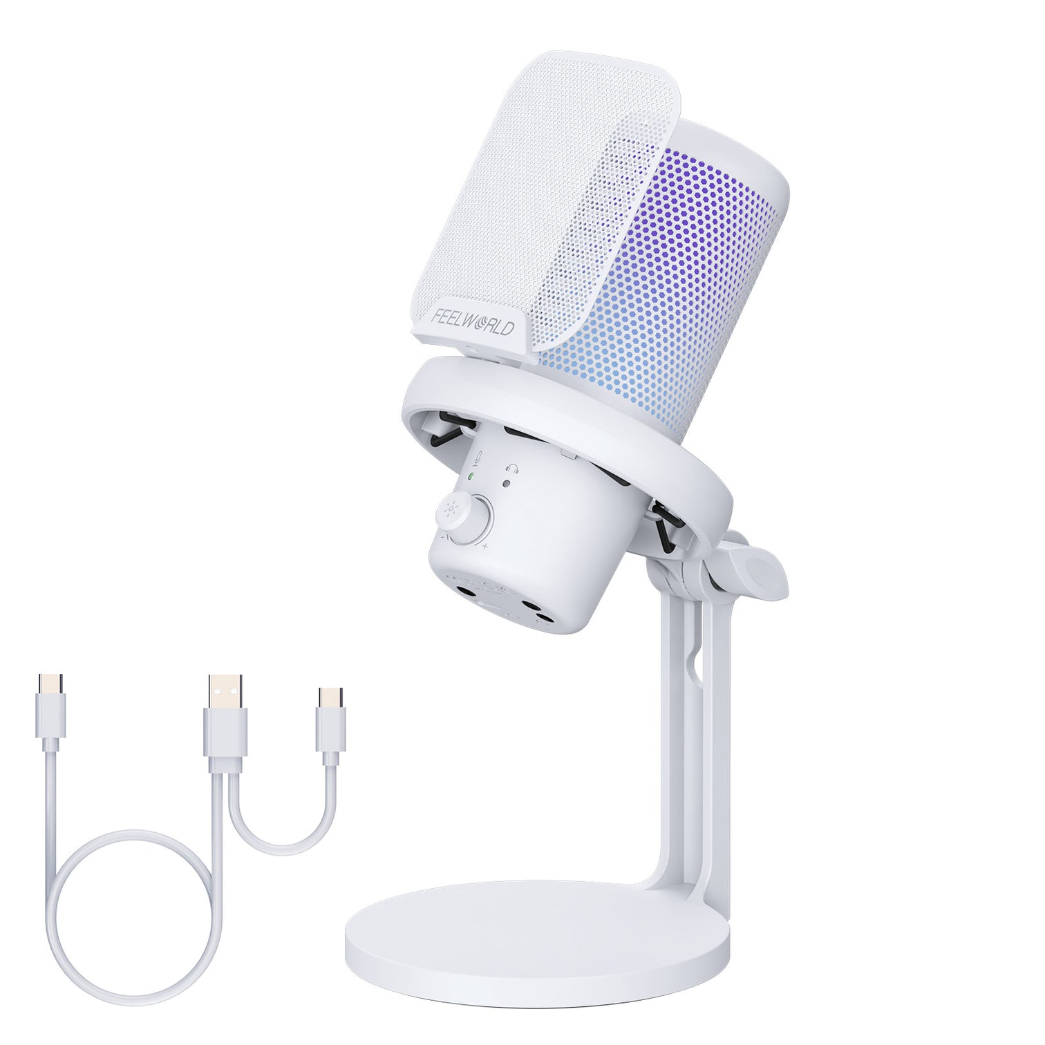 FEELWORLD VM1 White Gaming PC USB Condenser Microphone with Desktop St ...