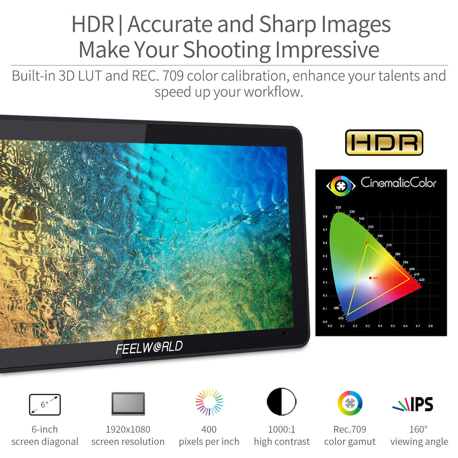 FEELWORLD F6 PLUS 5.5” 3D LUT Touchscreen 4K HDMI Camera Field Monitor ...