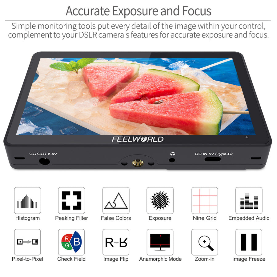 FEELWORLD F5 Pro V2 5.5 Inch 3D LUT DSLR Camera Field Monitor ...