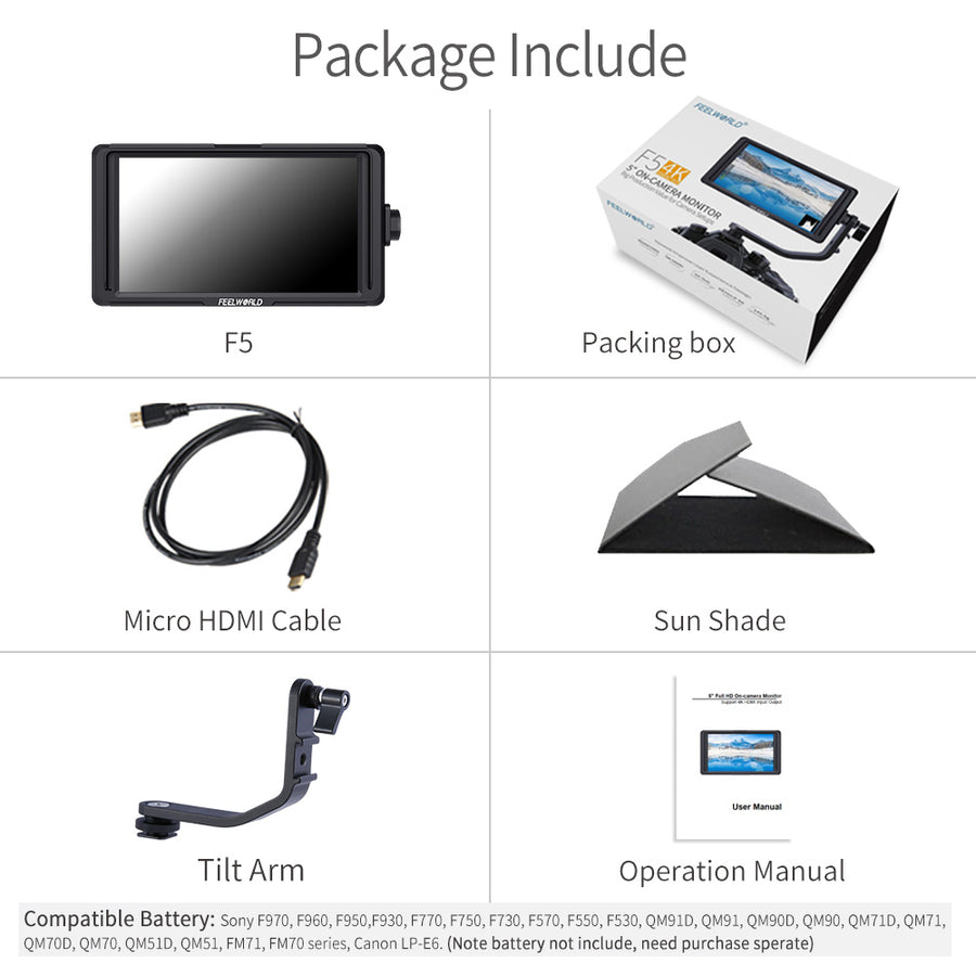 FEELWORLD F5 5 Inch Small 4K HDMI DSLR Camera field Monitor full HD ...