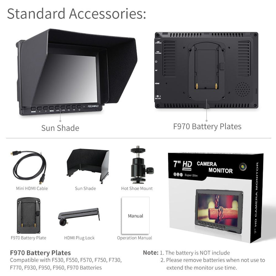 FEELWORLD FW759 7 inch Slim DSLR Camera Field Monitor HD Video Assist ...