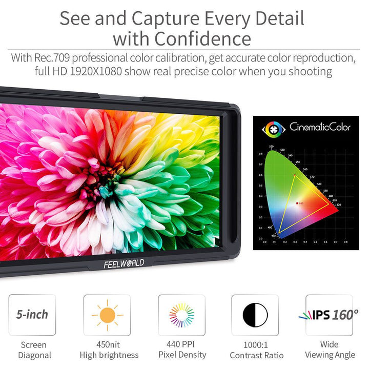 FEELWORLD F5 5 Inch Small 4K HDMI DSLR Camera field Monitor full HD ...