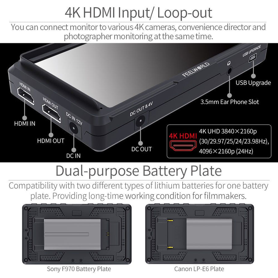 FEELWORLD F5 5 Inch Small 4K HDMI DSLR Camera field Monitor full HD ...