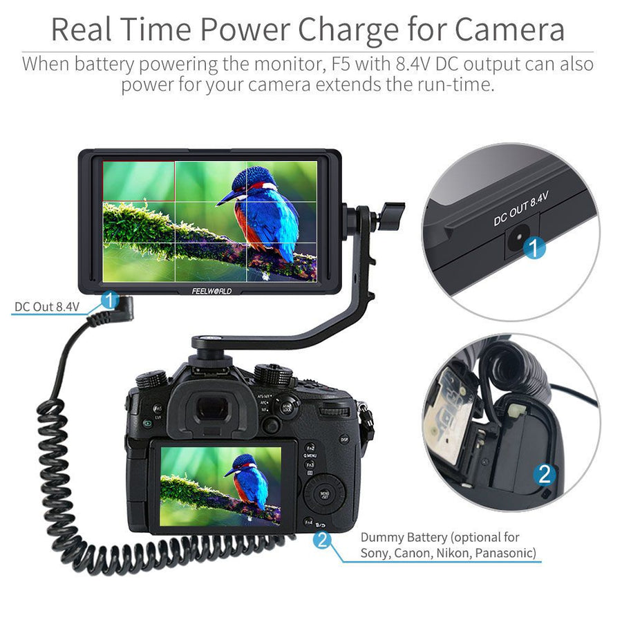 FEELWORLD F5 5 Inch Small 4K HDMI DSLR Camera field Monitor full HD ...