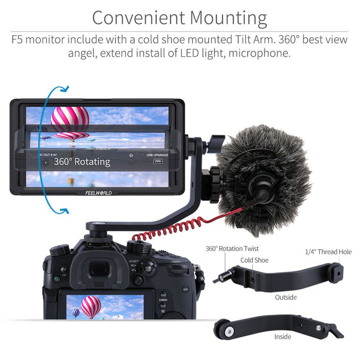 FEELWORLD F5 5 Inch Small 4K HDMI DSLR Camera field Monitor full HD ...